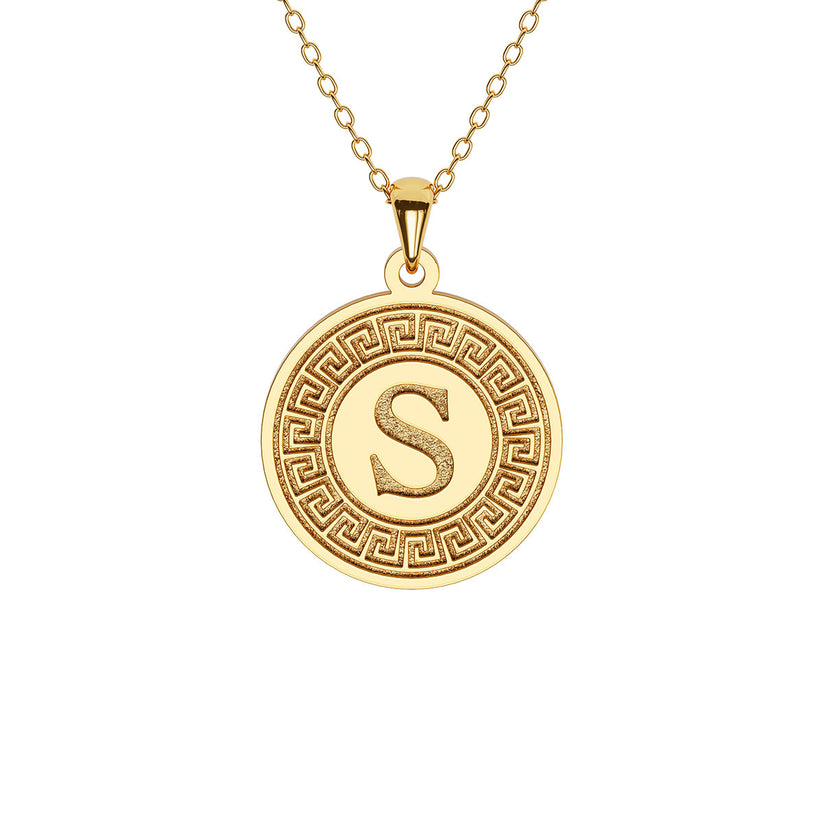 Greek Key Disc Necklace with Initial – Stakora