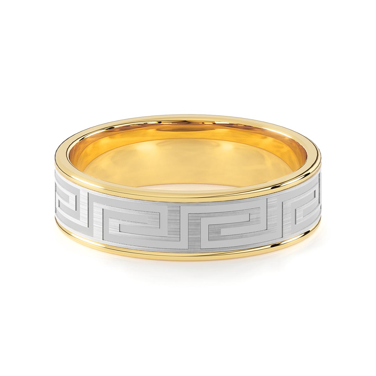 Comfort Fit 6MM Wide Pattern Greek Key Inlay Wedding Ring – Stakora