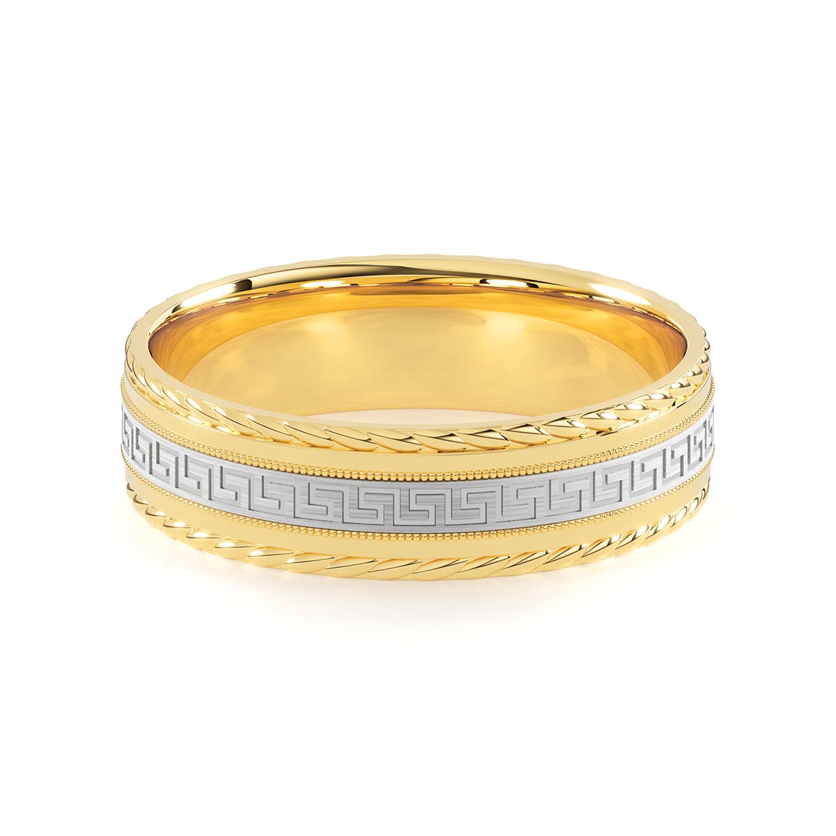 Comfort Fit 6MM Greek Key Inlay Wedding Ring with Roped Edges – Stakora