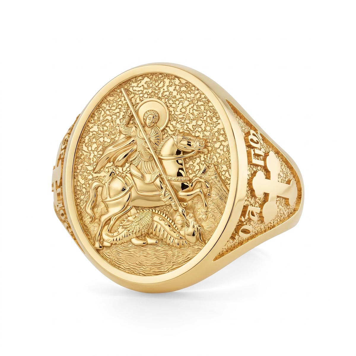 Saint George (Georgios) And the Dragon Orthodox Icon Sculpted Signet R ...