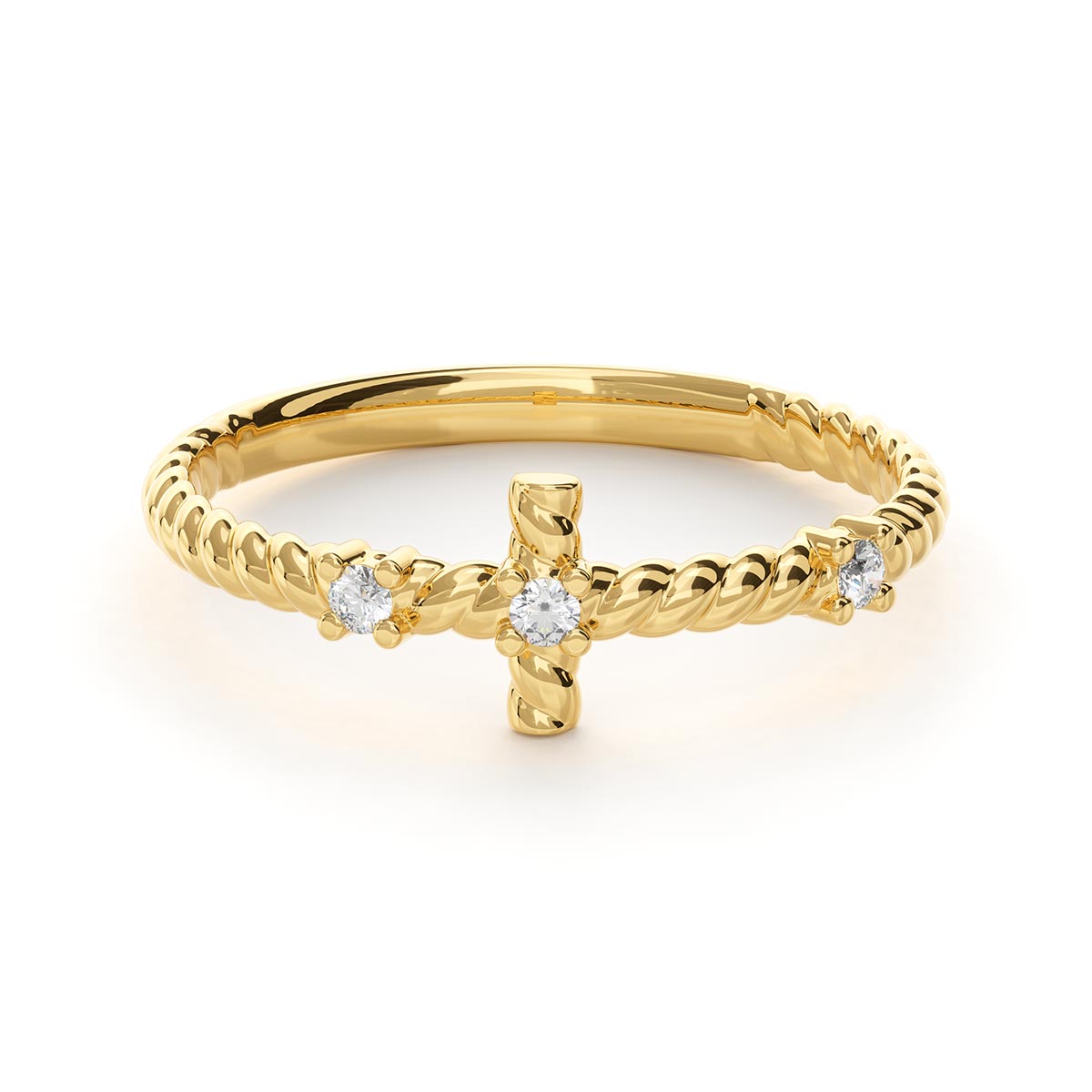 Stackable Twisted Cross Ring with Stones – Stakora