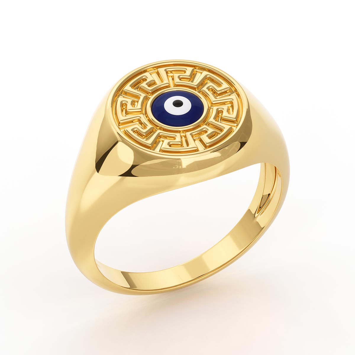 Greek Key Evil Eye Signet Ring – Stakora