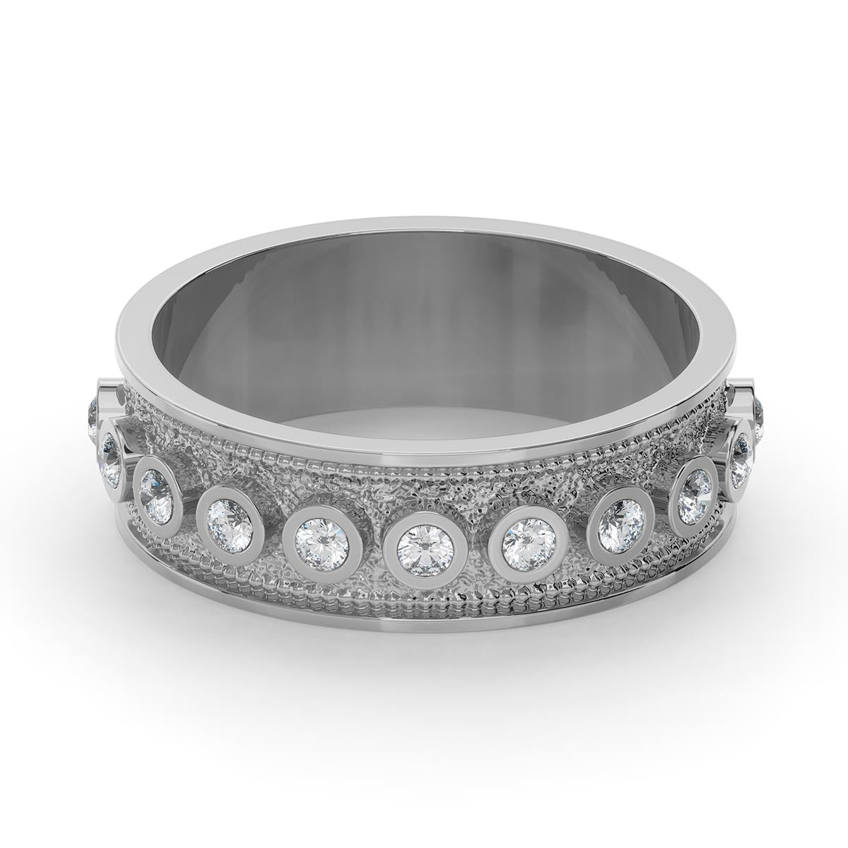 Textured Pavé Bezel Byzantine Ring – Stakora