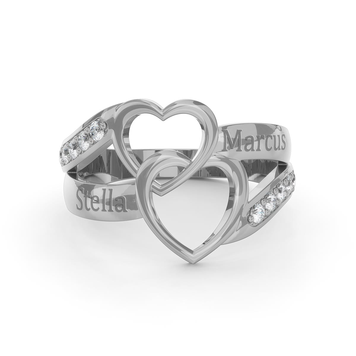 Personalized Interlocking Hearts Ring with Stones – Stakora