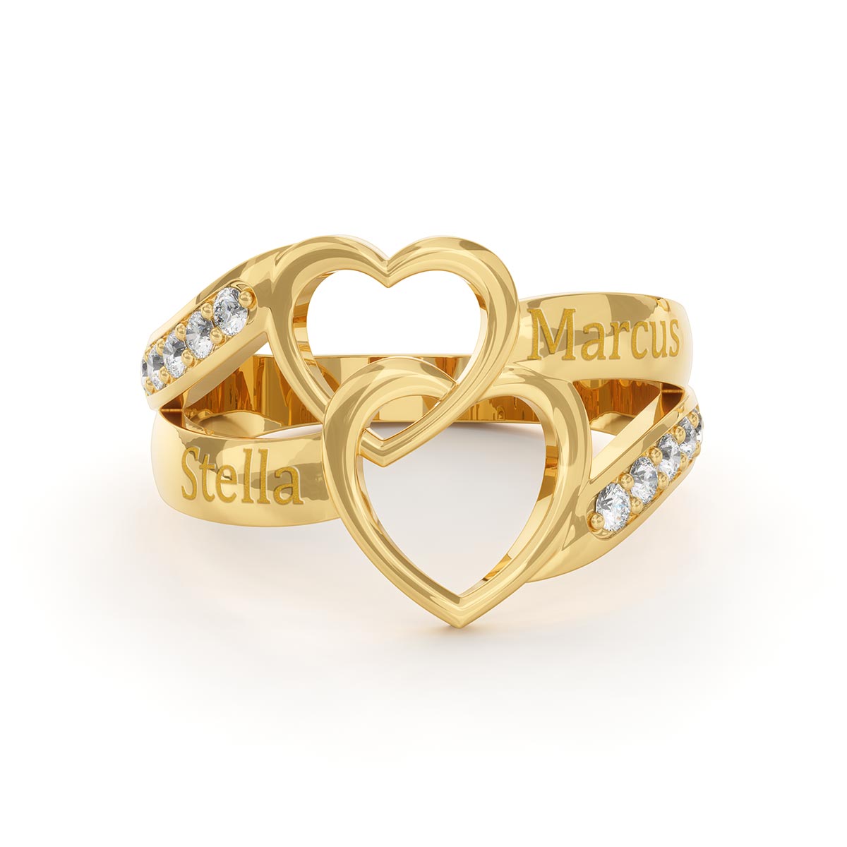 Personalized Interlocking Hearts Ring with Stones – Stakora