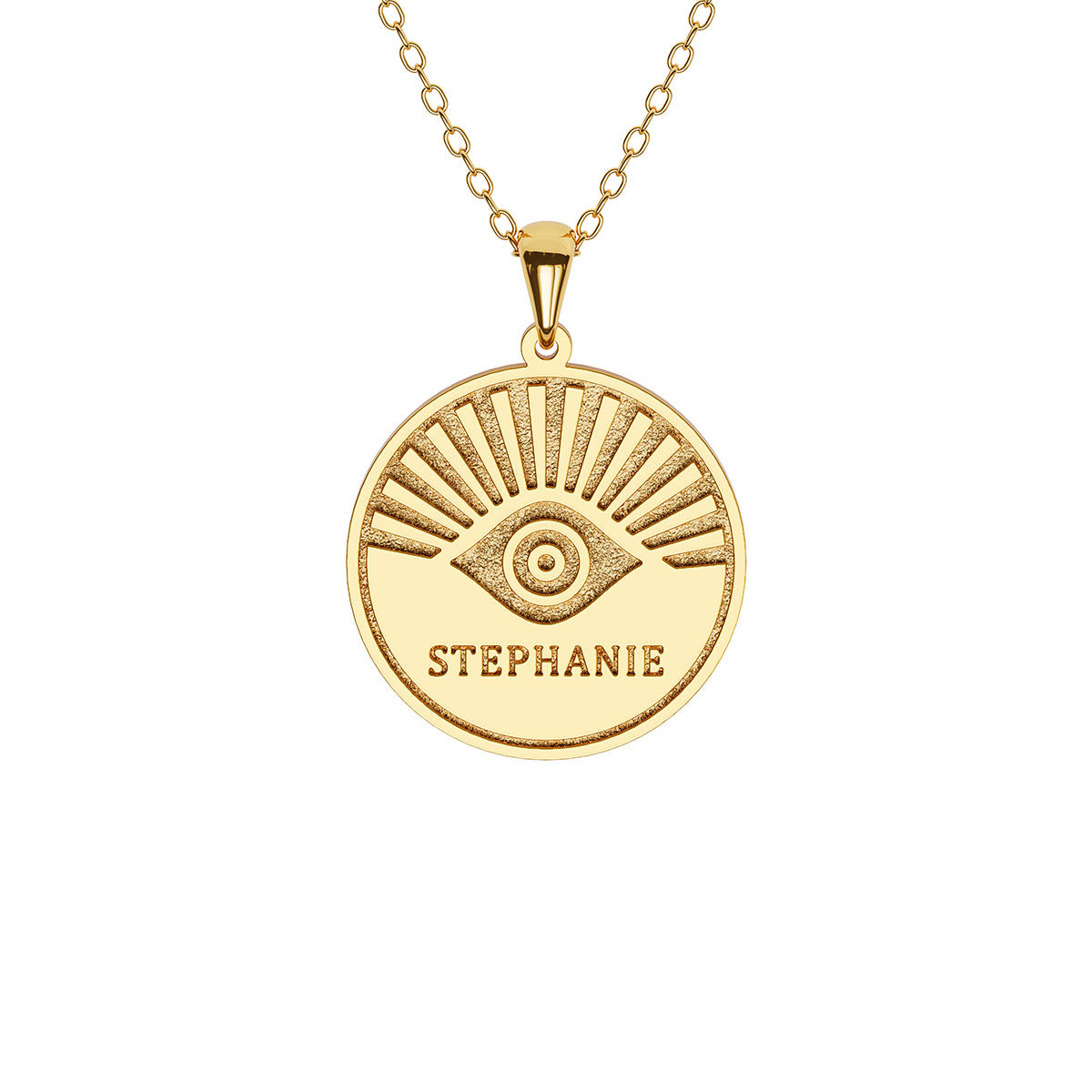 Illuminated Evil Eye Disc Necklace With Name Engraving – Stakora